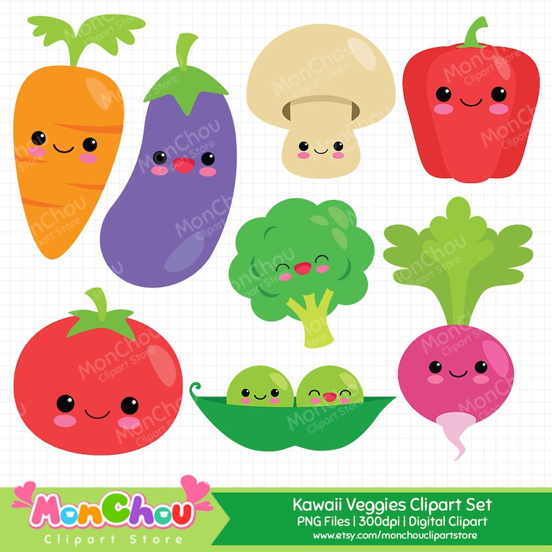 Cute Vegetables Clipart Kawaii Veggies Clipart Set Instant - Etsy Ireland