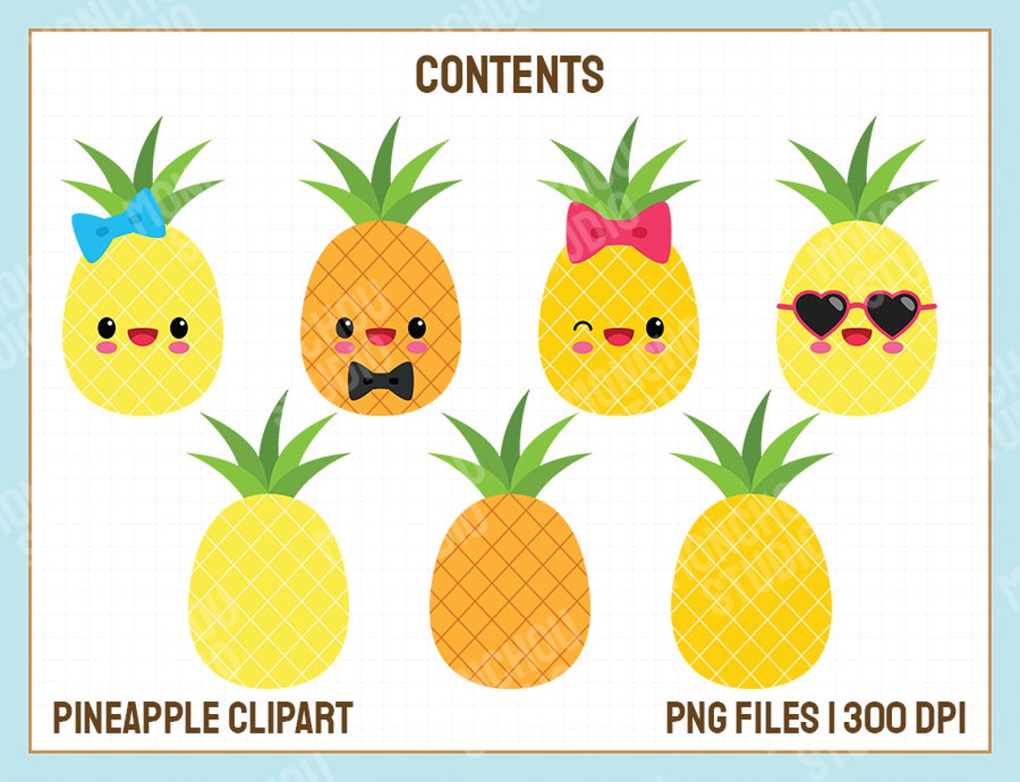 Kawaii Pineapple Clipart - Commercial and Personal Use Cliparts - Etsy