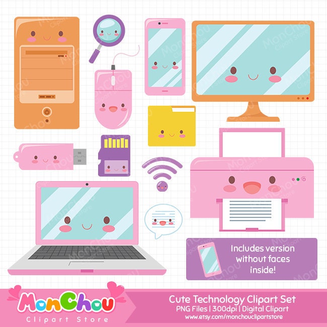 Kawaii Technology Clipart Cute Tech Clipart Set Instant - Etsy UK