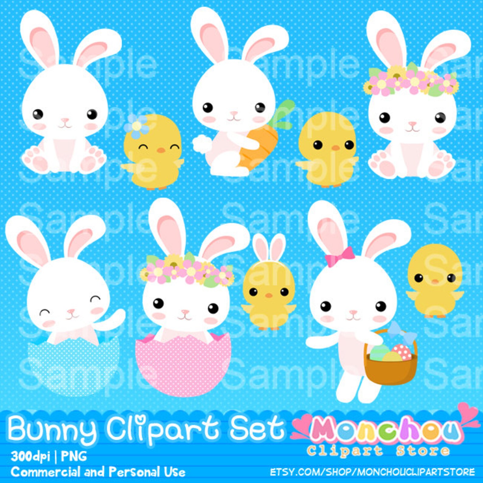 Cute Bunny Clipart for Commercial and Personal Use Cliparts - Etsy