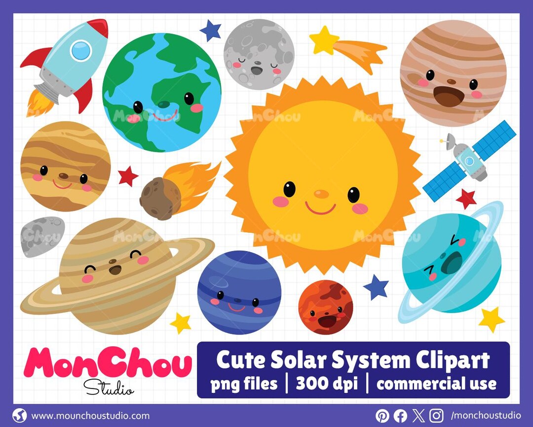 Solar System Clipart - Cute Outer Space Clip Art Set Printable Clip Art ...
