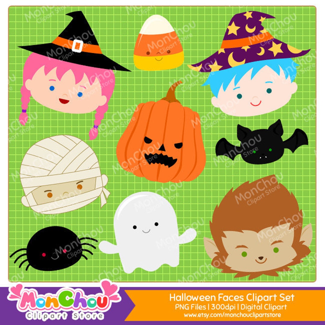50% OFF SALE Halloween Faces Clipart Cute Halloween Faces - Etsy