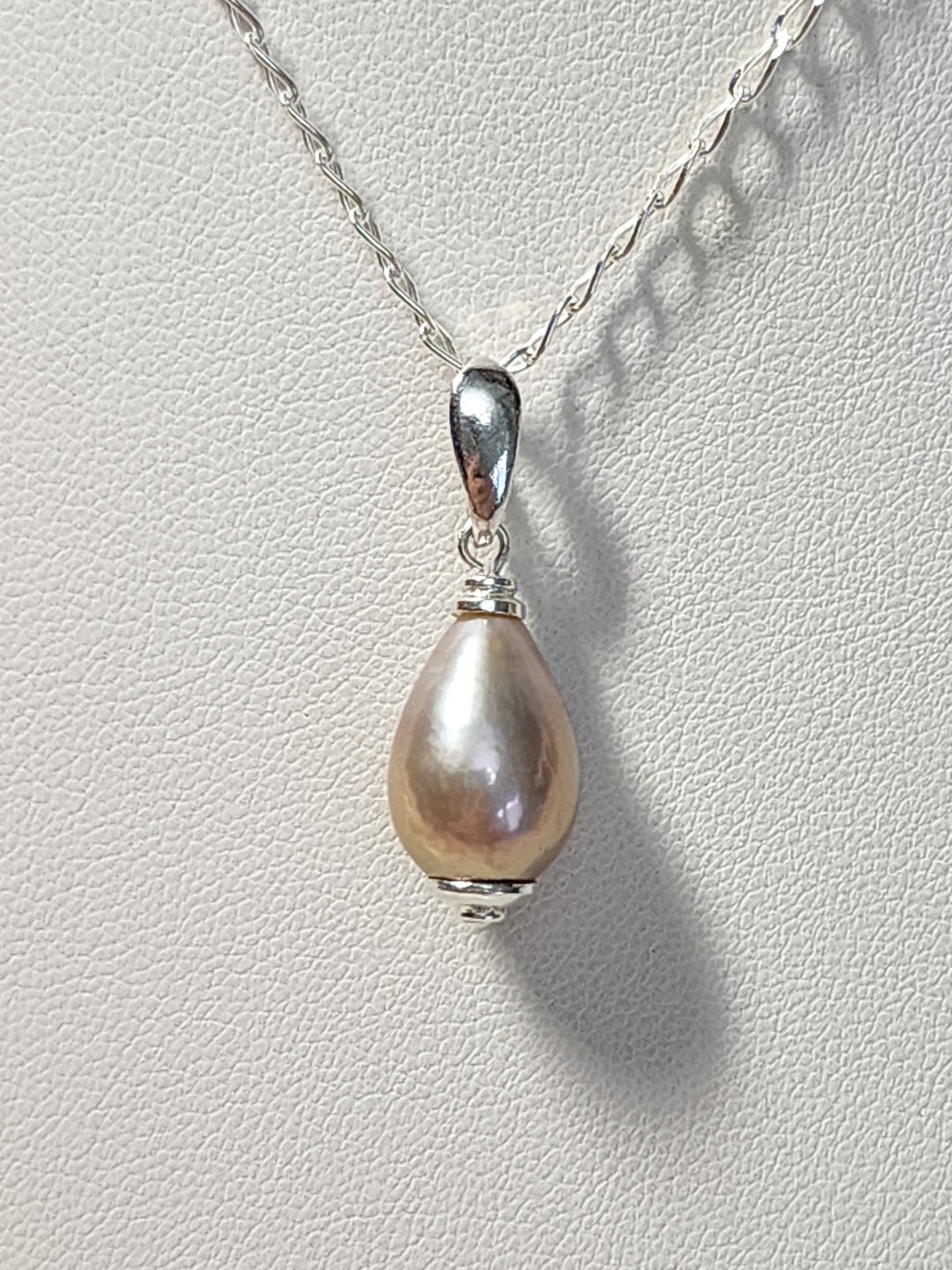Golden Ombre Pink & Silver Freshwater Tear Drop Pearl Pendant With ...