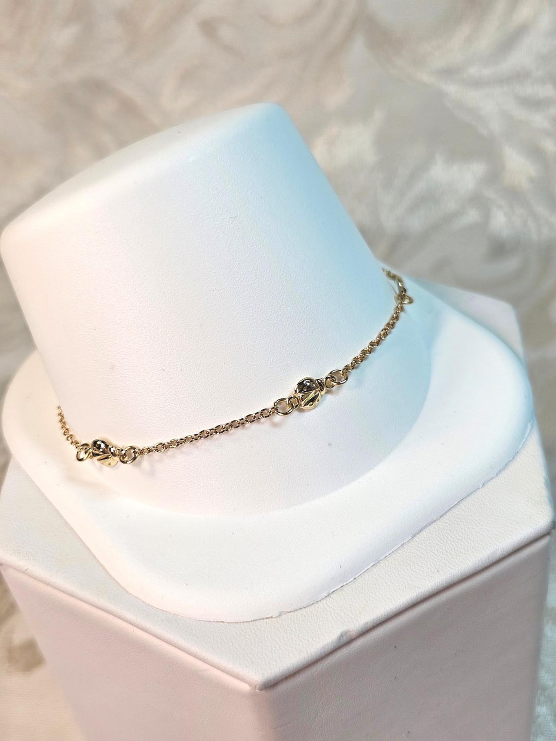 Yellow Gold Ladybug Bracelet 7.5" With 3 Solid Gold Ladybug Connectors ...