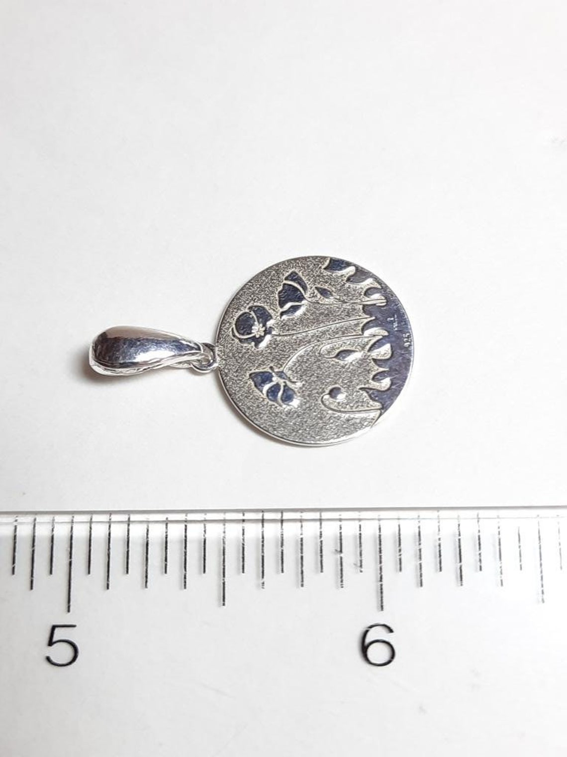 Round Etched Tulip or Poppy Disc Pendant in SOLID Sterling Silver in ...