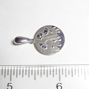 Round Etched Tulip or Poppy Disc Pendant in SOLID Sterling Silver in ...