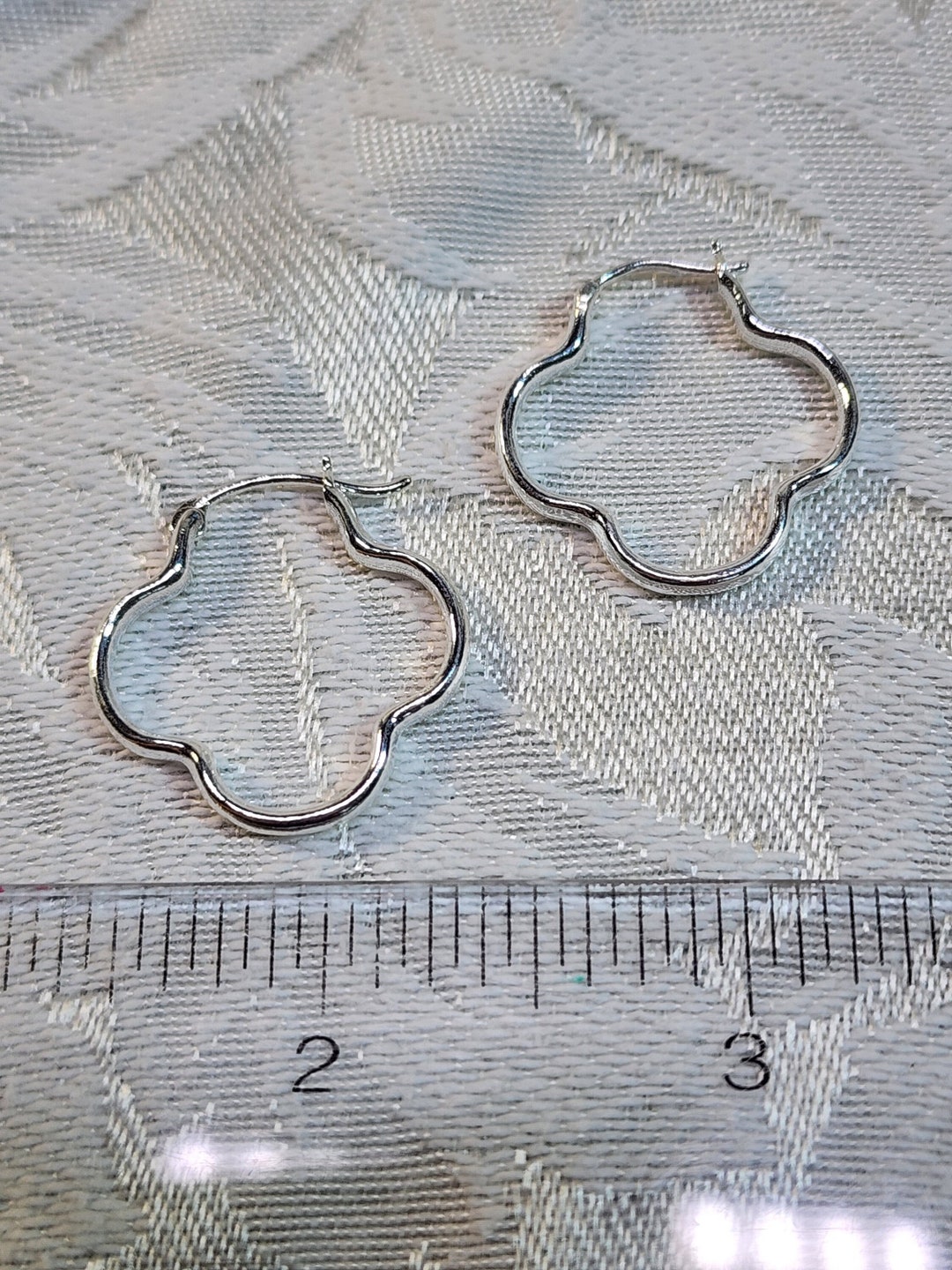 Beautiful Large Sterling Silver Clover Shape Hoop Earrings With Easy ...