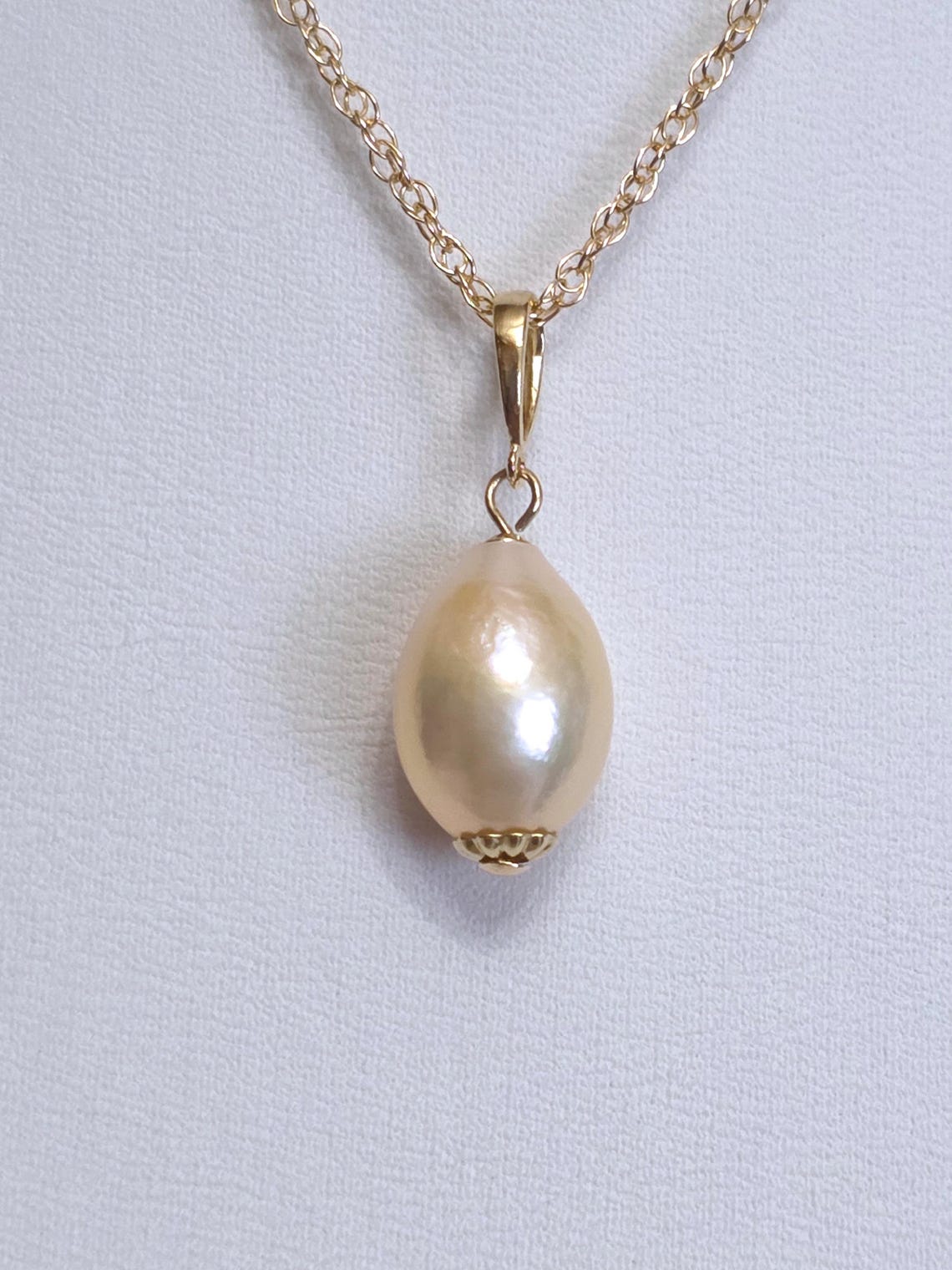 Single Creamy Gold Pearl Pendant With Solid 14kt Yellow Gold Pearl Caps ...