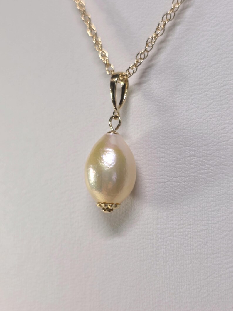 Single Creamy Gold Pearl Pendant With Solid 14kt Yellow Gold Pearl Caps ...