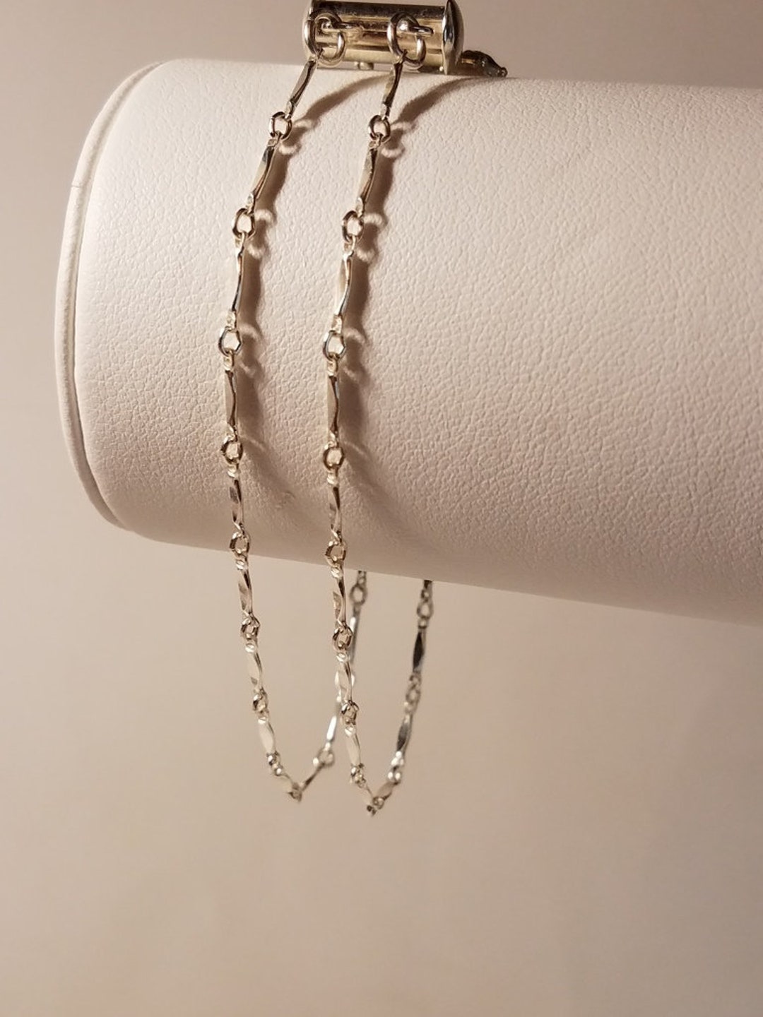 Sparkly Sterling Silver Rice Grain Link Chain Bracelet With Sterling ...