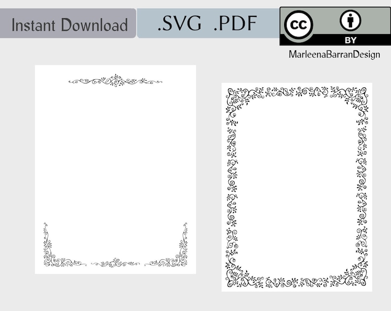 Rose Vine Border Black Line Art Frame Bundle SVG Vector | Etsy