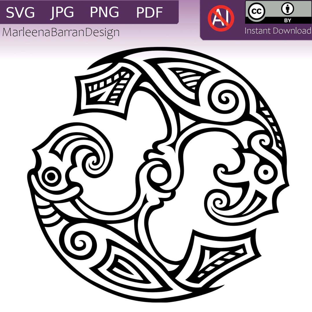 Odin's Ravens, Huginn and Muninn, Circular Design of Two Ravens ...