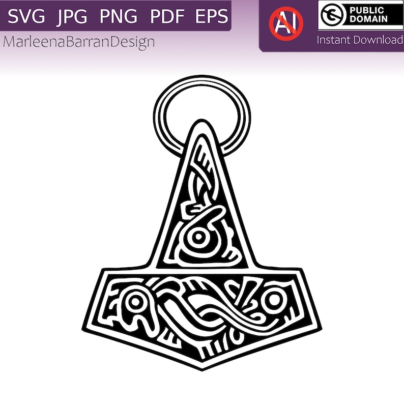 Viking Thor's Hammer, Mjolnir Design Featuring Interlacing Gripping ...