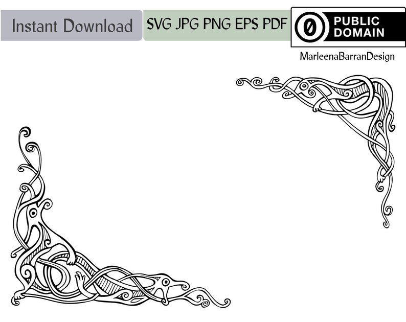 Viking Knotwork Dragon Corner Design Vector Clipart Public - Etsy