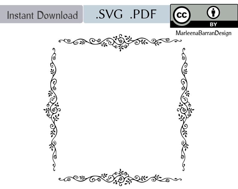 Rose Vine Border Black Line Art Frame Bundle SVG Vector | Etsy