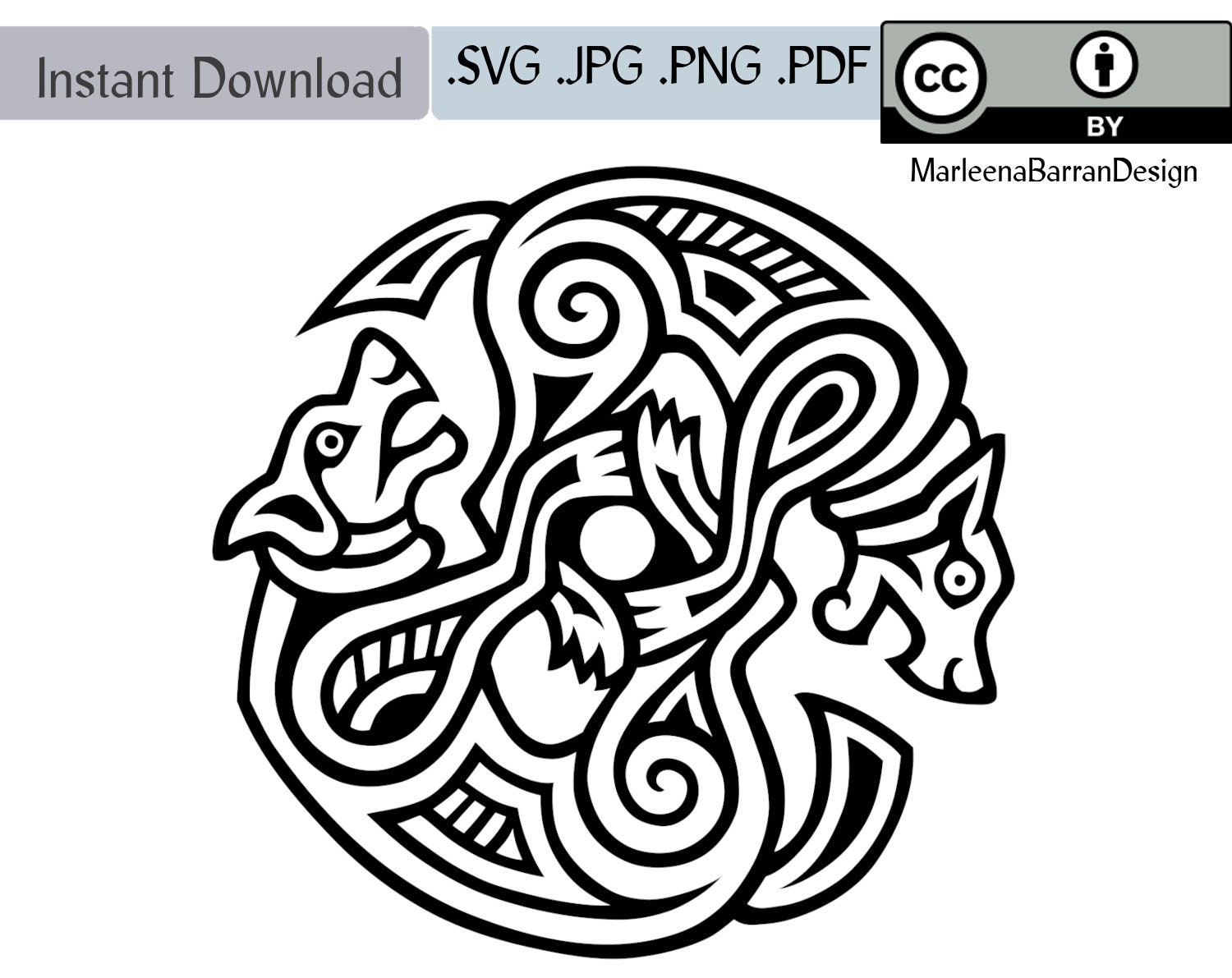 Odin's Wolves, Geri and Freki, Historical Style Circular Design of Two ...