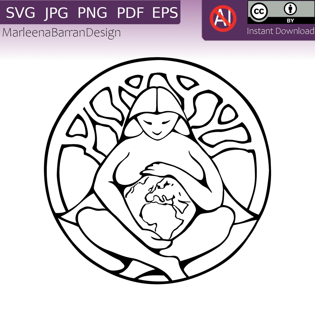 Mother Earth, Goddess, Pacha Mama, Gaia Line Art Vector Clipart ...