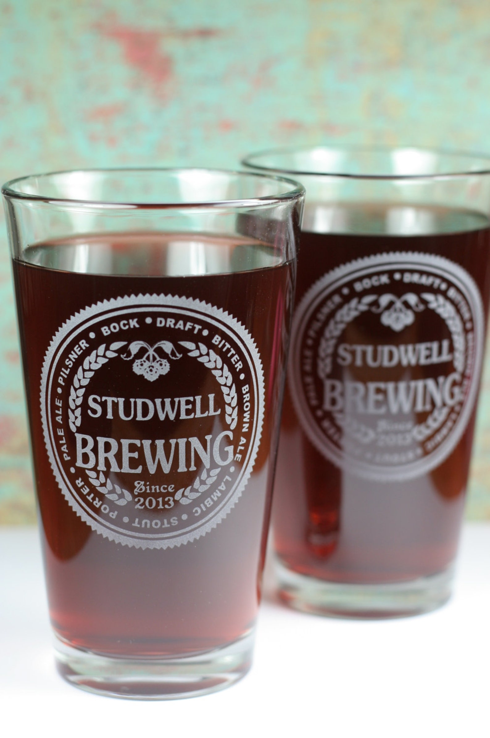 Custom Pint Glasses With Brewing Theme Set Of 34 Or Etsy
