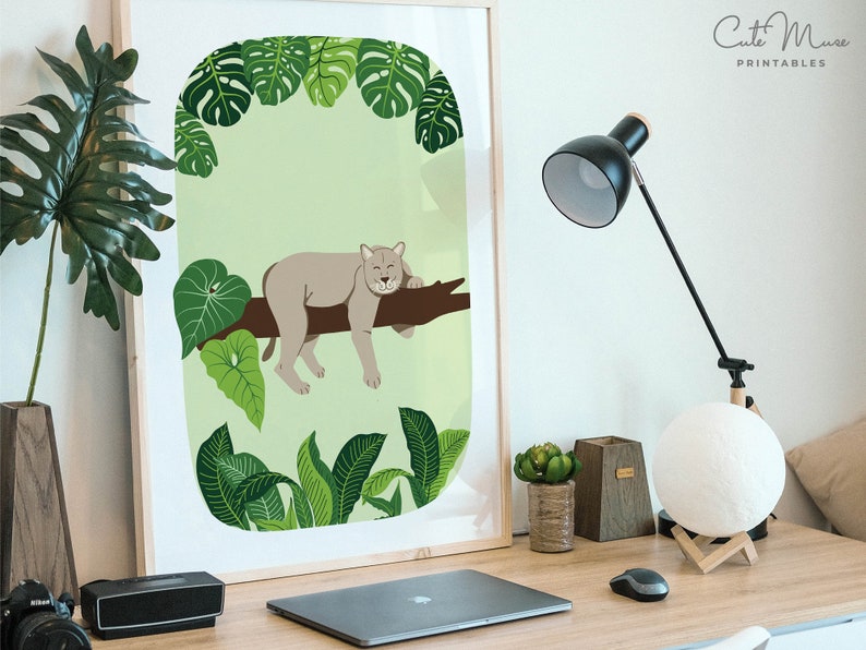 Puma Art Print Jungle Animal Printable Botanical - Etsy