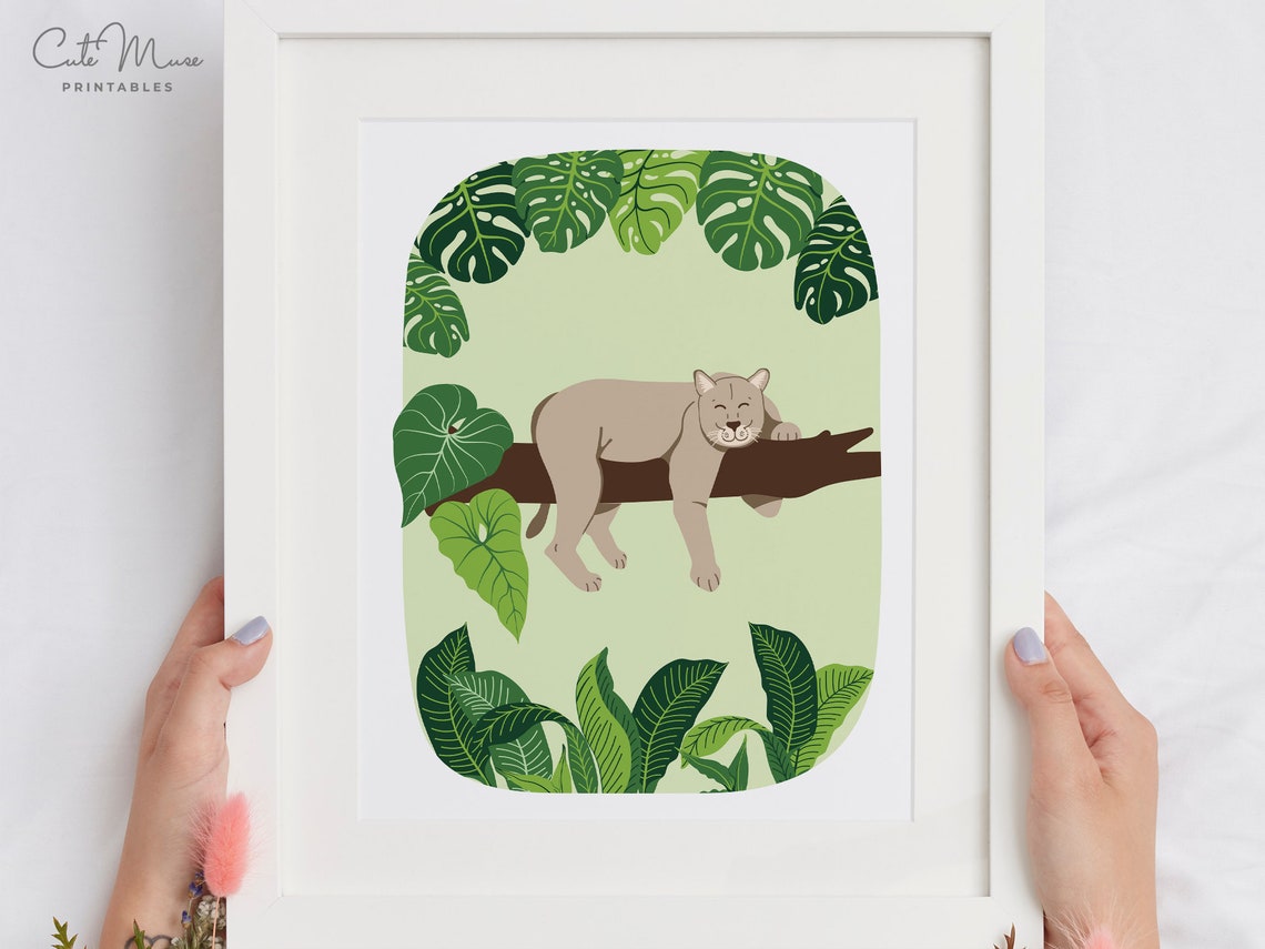 Puma Art Print Jungle Animal Printable Botanical - Etsy