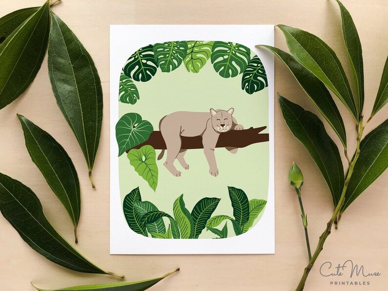 Puma Art Print Jungle Animal Printable Botanical - Etsy