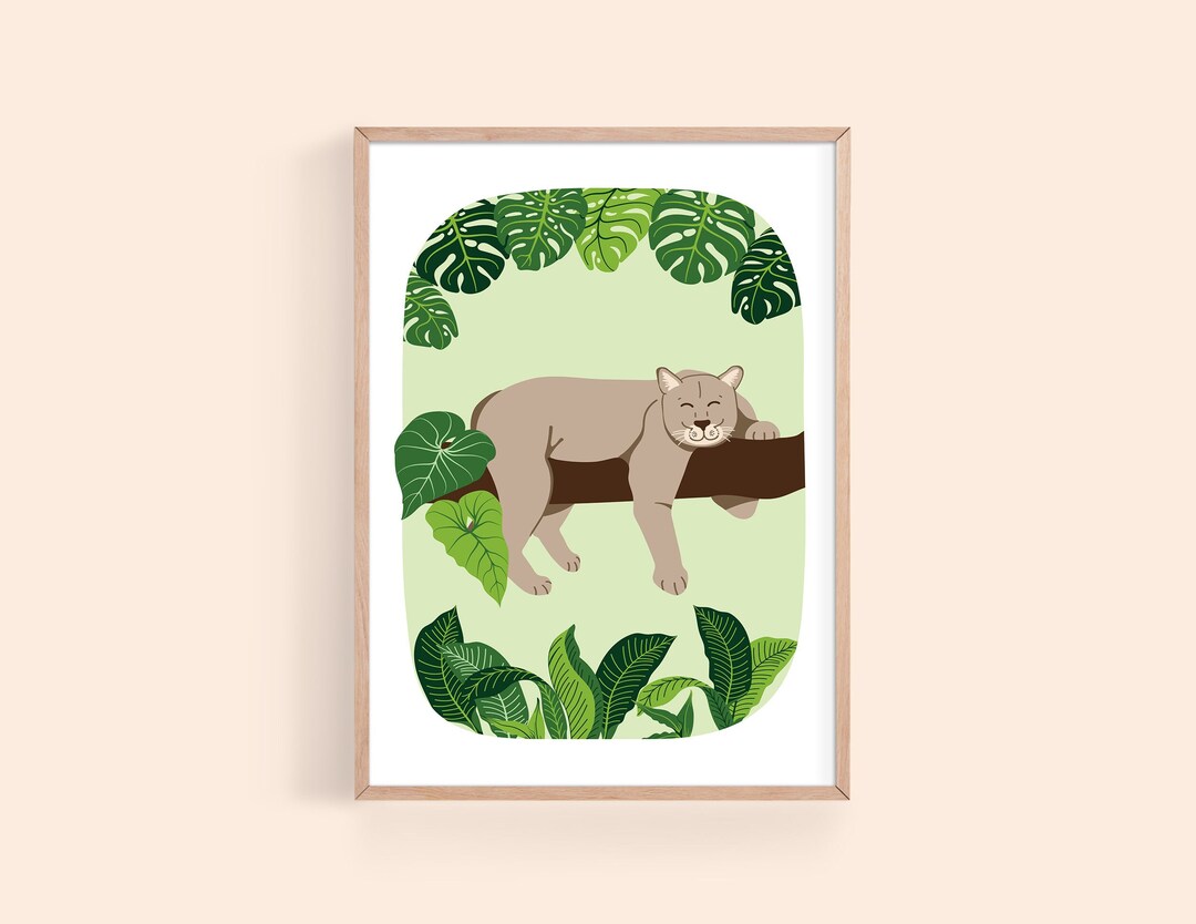 Puma Art Print Jungle Animal Printable Botanical - Etsy