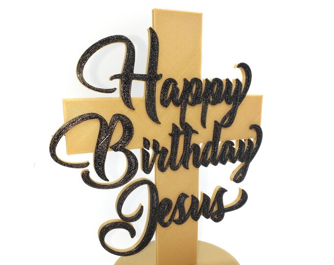 Happy Birthday Jesus Glitter Cake Topper, Christmas Decoration ...