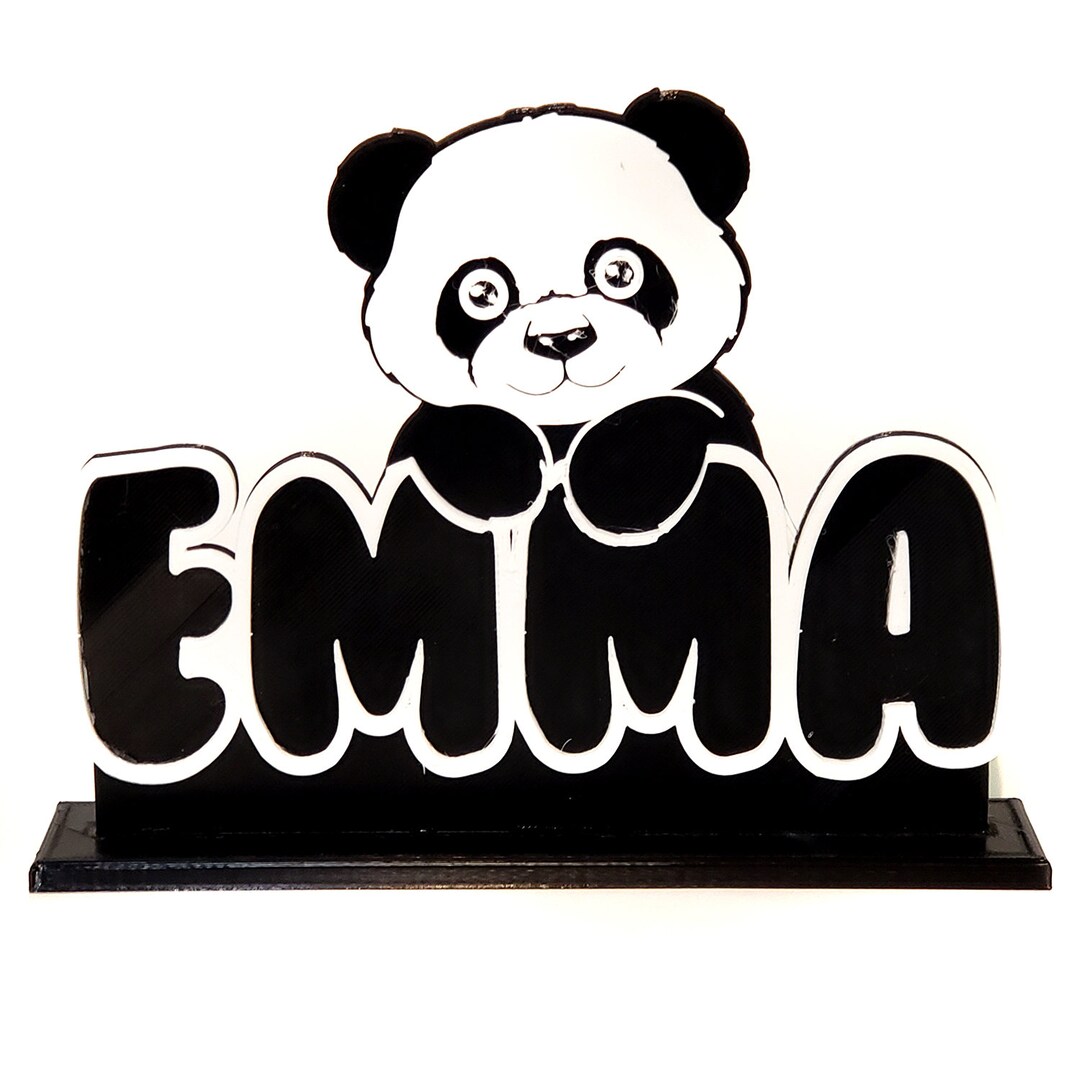 PANDA Name Plate 2 Color Birthday Party Cake Topper Cute 3D Printed ...