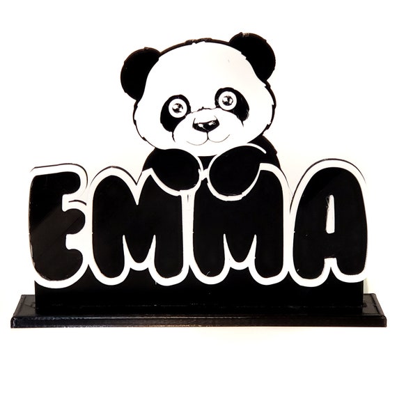 PANDA Name Plate 2 Color Birthday Party Cake Topper Cute 3D - Etsy