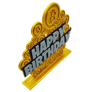 Bitcoin Cryptocurrency Happy Birthday Cake Topper on Base - Etsy
