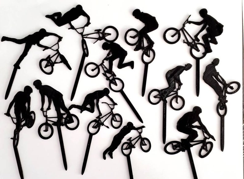 Set of 12 BMX Bicycle Cupcake Toppers Solid 3D Printed - Etsy