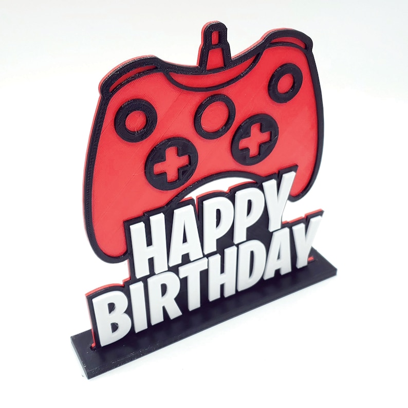 Video Game Happy Birthday Controller Cake Topper on Base red | Etsy