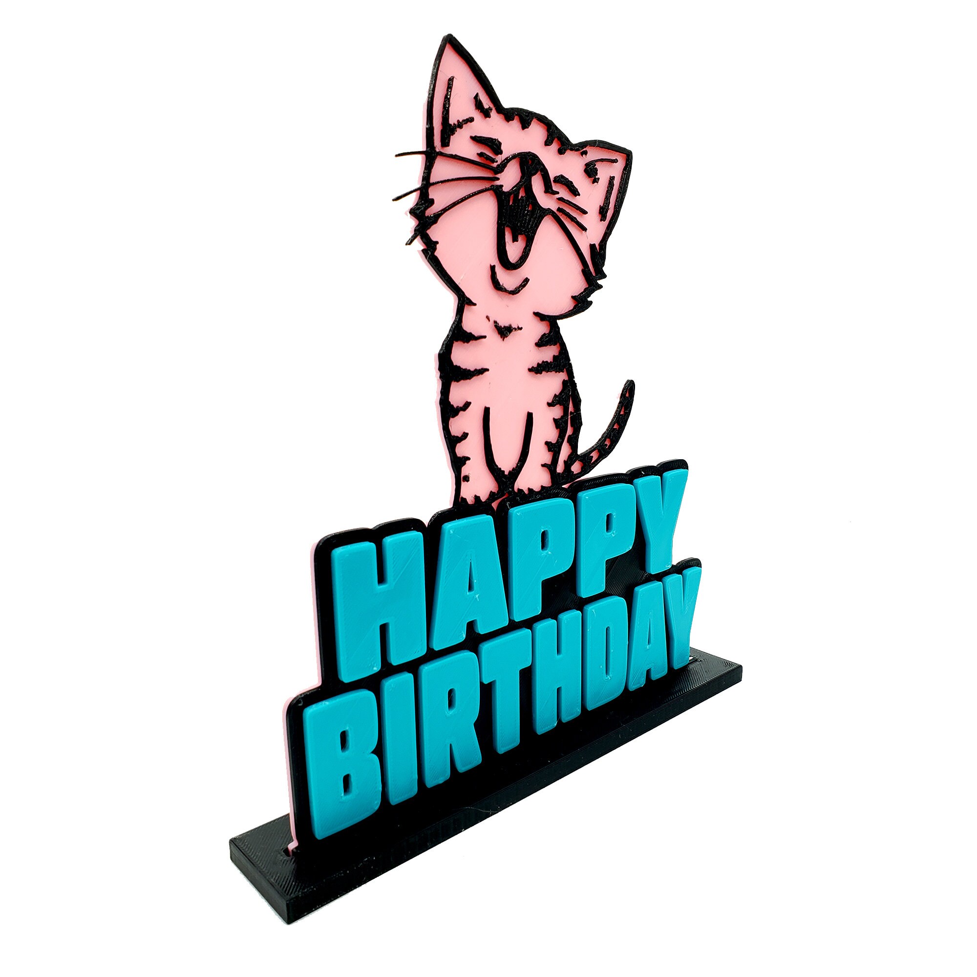 Happy Birthday Kitty Cat Cake Topper on Base for Cat Themed - Etsy