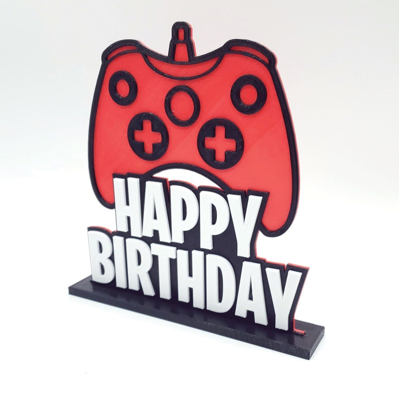 Video Game Happy Birthday Controller Cake Topper on Base red | Etsy