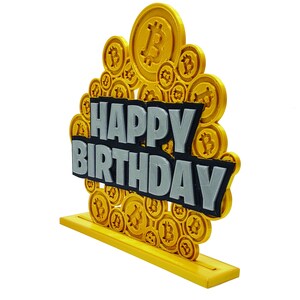 Bitcoin Cryptocurrency Happy Birthday Cake Topper on Base - Etsy