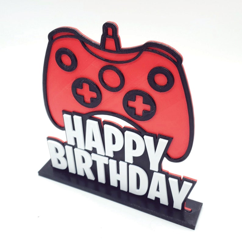 Video Game Happy Birthday Controller Cake Topper on Base red | Etsy