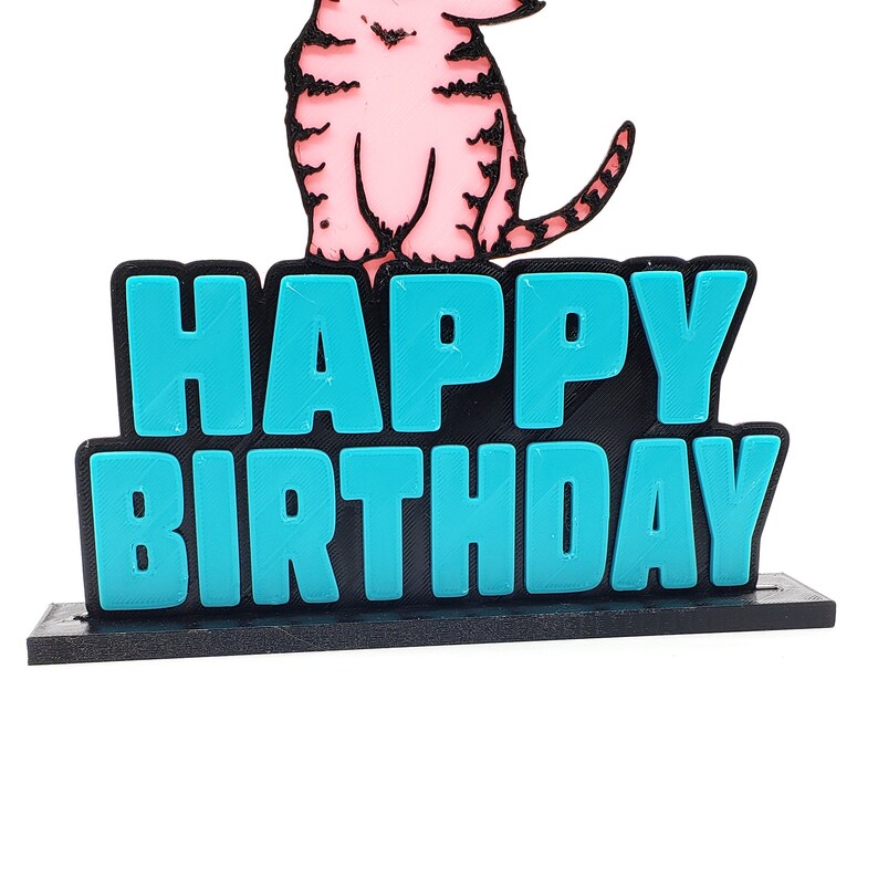 Happy Birthday Kitty Cat Cake Topper on Base for Cat Themed - Etsy