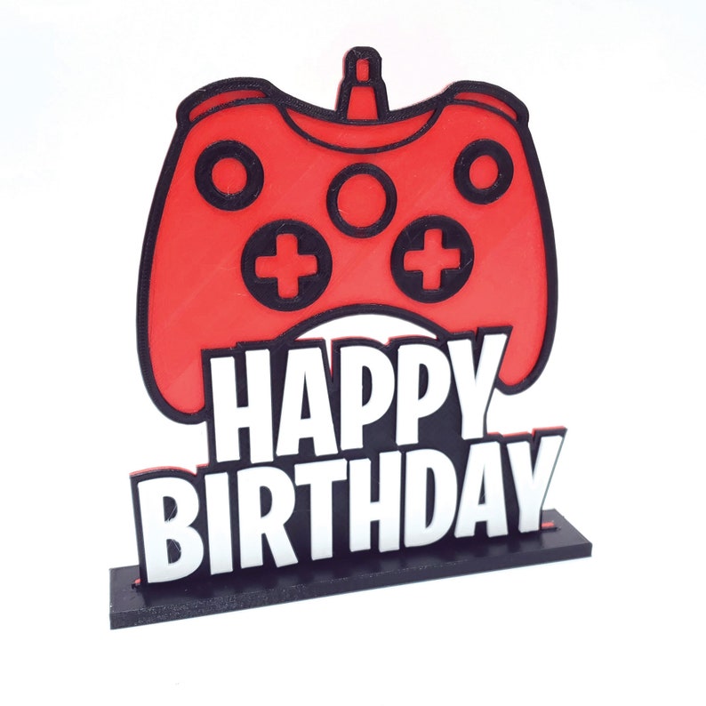 Video Game Happy Birthday Controller Cake Topper on Base red | Etsy