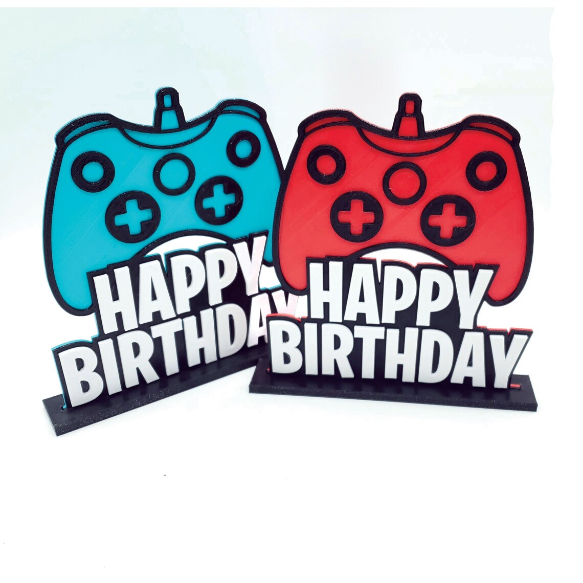Video Game Happy Birthday Controller Cake Topper on Base Red | Etsy