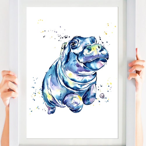 Hippo Painting Hippo Art Happy Art Art Prints Zoo Animals | Etsy