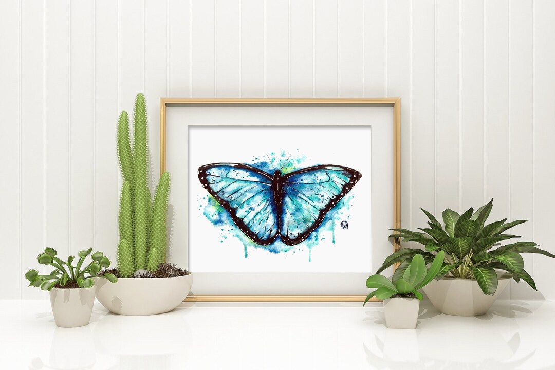 Blue Morpho Butterfly Art Print, Butterfly Print, Butterfly Painting ...