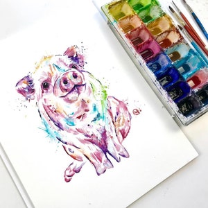 Pig Watercolor Print, Pig Painting, Pig Art, Farm Art, Farm Animal Art ...