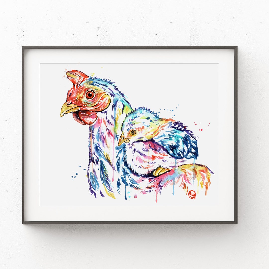 Chicken Print "safe at Home", Chicken Painting, Chicken Art, Farm ...