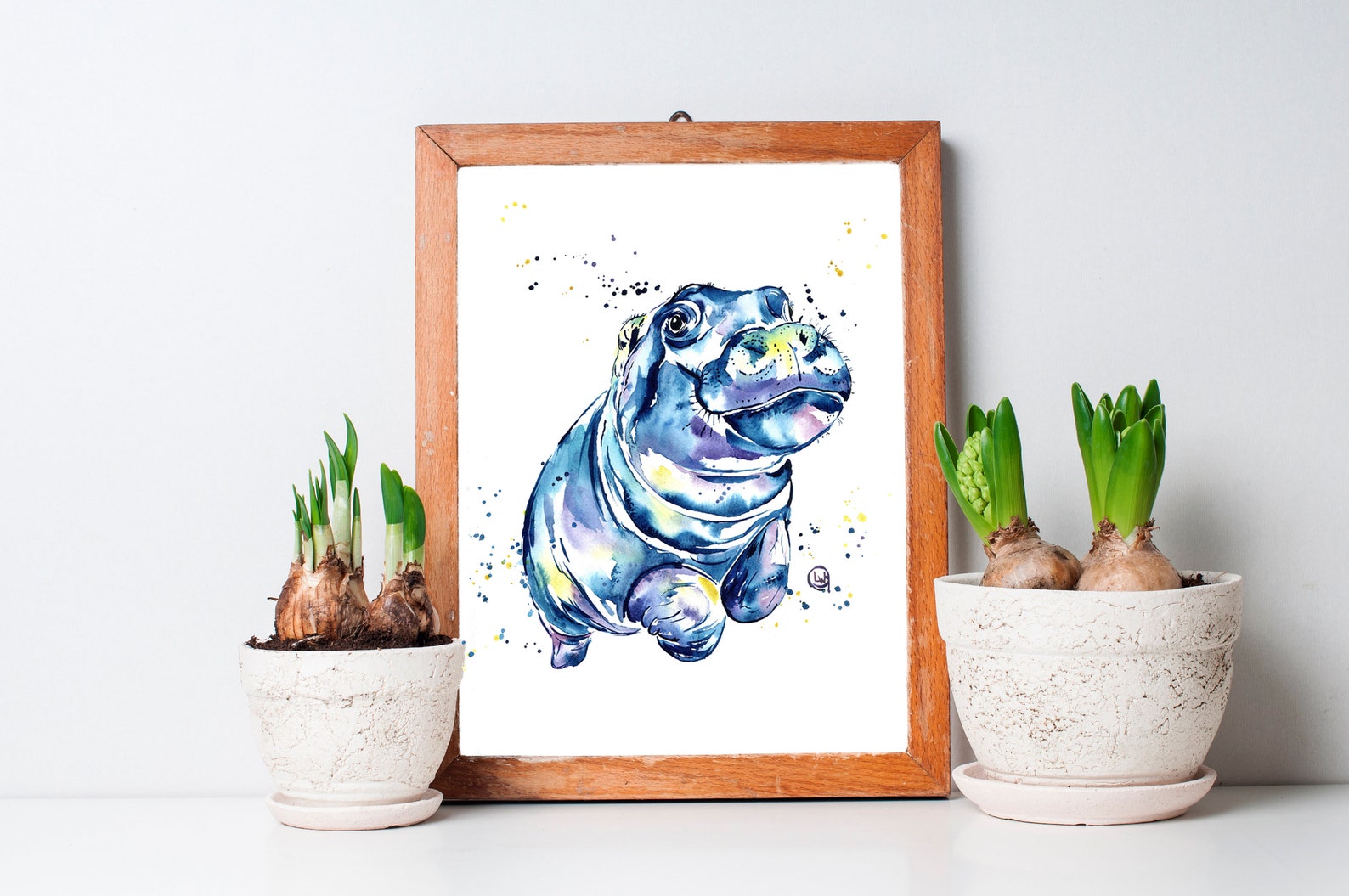 Hippo Painting Hippo Art Happy Art Art Prints Zoo Animals - Etsy