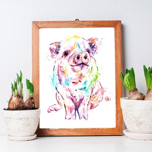 Pig Watercolor Print, Pig Painting, Pig Art, Farm Art, Farm Animal Art ...