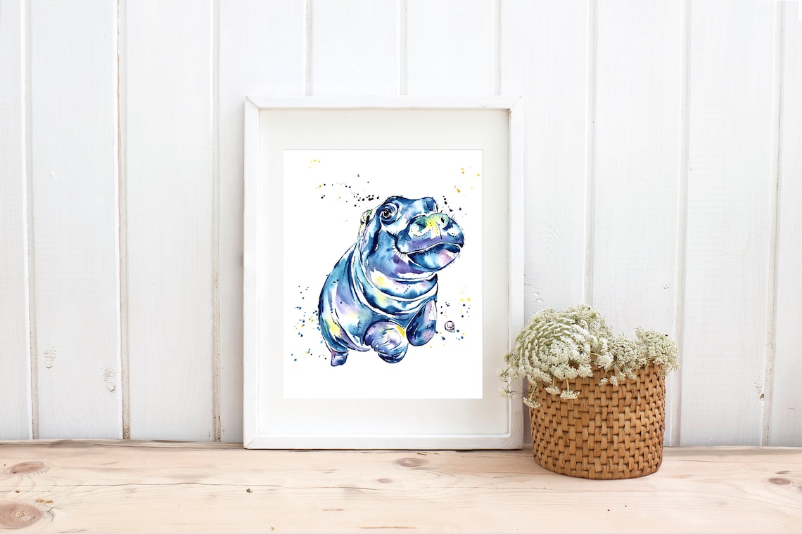 Hippo Painting Hippo Art Happy Art Art Prints Zoo Animals - Etsy