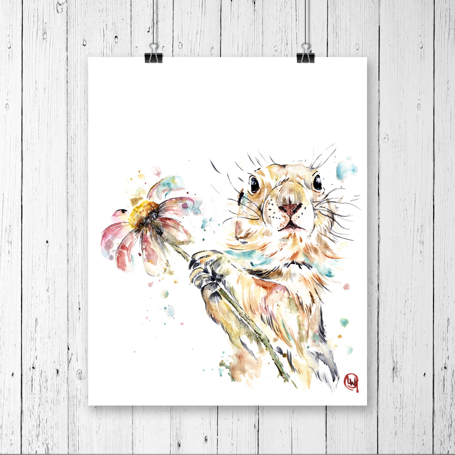 Gopher Holding A Gerbera Daisy, Nature Prints, Animal Art, Mother's Day ...