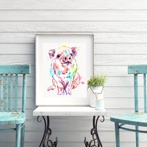 Pig Watercolor Print, Pig Painting, Pig Art, Farm Art, Farm Animal Art ...