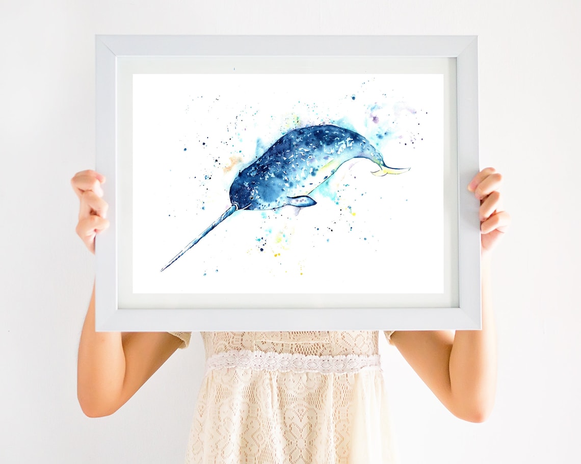 Narwhal Painting Narwhal Print Whale Print Narwhal Art | Etsy