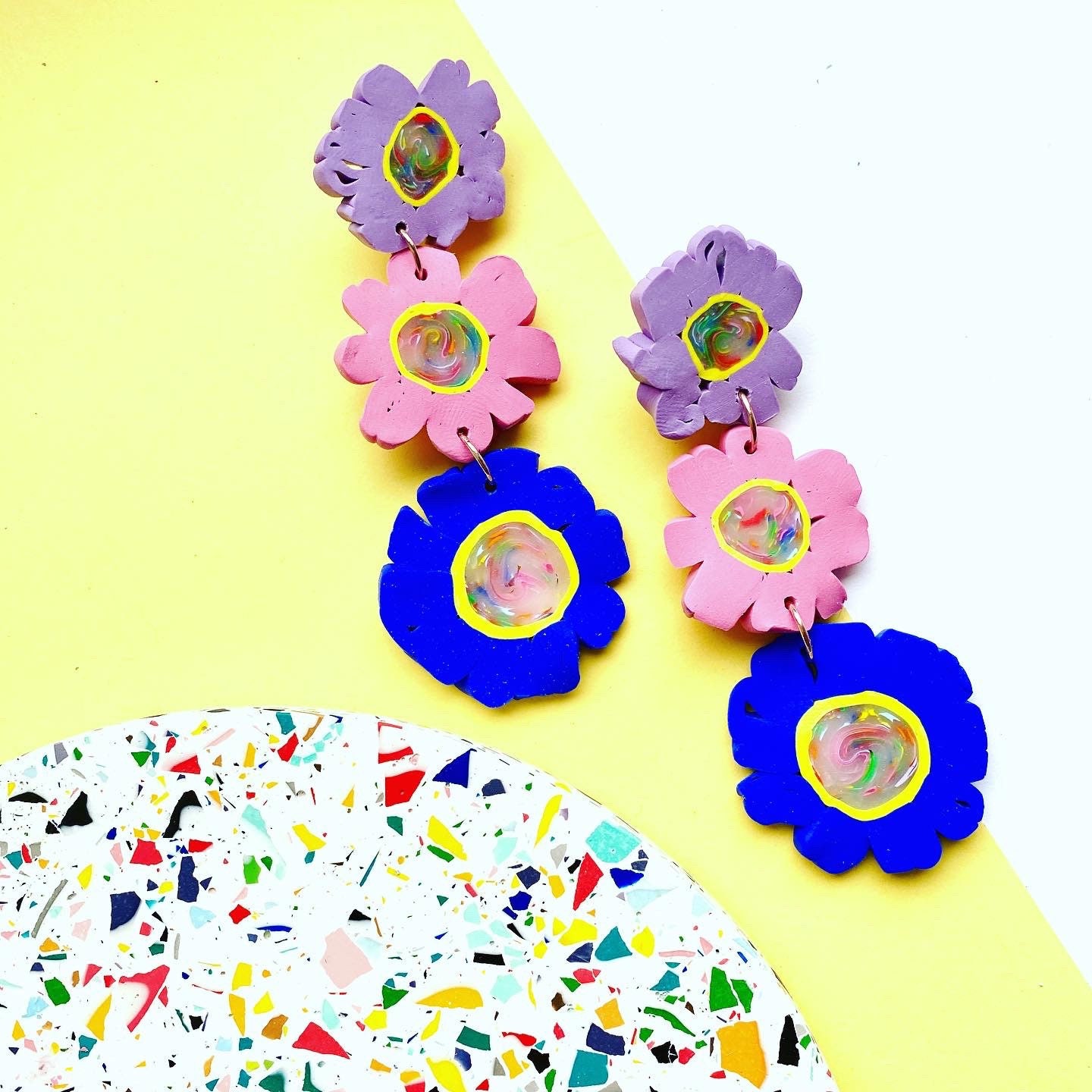 Colourful Bold Statement Pattern Flower Earrings - Etsy UK